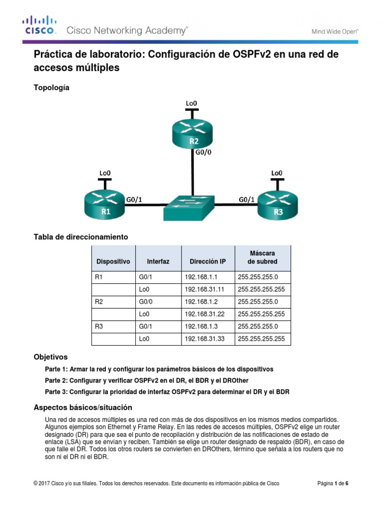10.1.1.13 Lab - Configuring OSPFv2 On A Multiaccess Network | PDF | Router (Computing) | Network ...