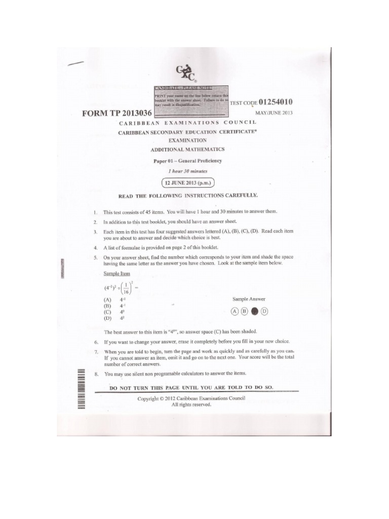 2013 Add Maths Paper 1