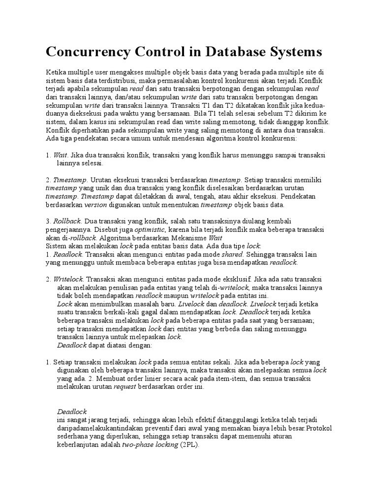 Concurrency Control in Database Systems | PDF | Computers