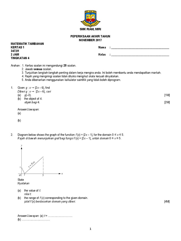 Soalan Addmath F4 Paper 1 (AR4) | PDF