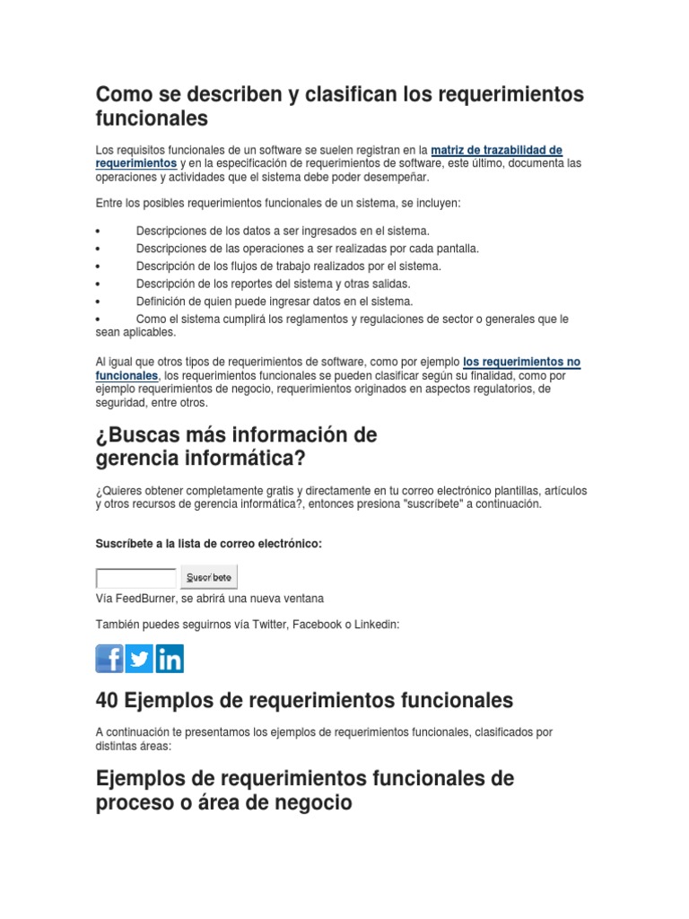 Como Se Describen y Clasifican Los Requerimientos Funcionales | PDF ...