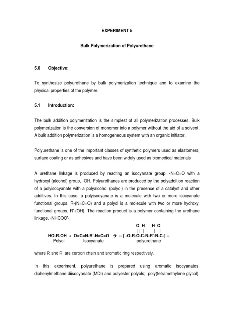 Bulk Polymerization Process | PDF | Polyurethane | Polymer Chemistry
