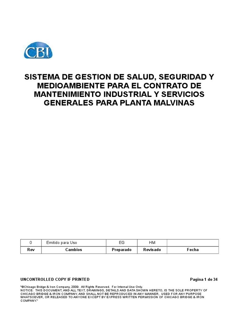 Sistema De Gestion Hse Para El Contrato De Servicio De Mantenimiento Y