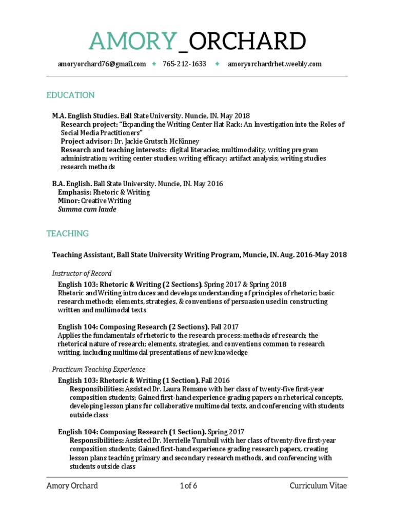 Orchard CV Updated May 2018 | PDF | Social Media | Popular Culture & Media Studies
