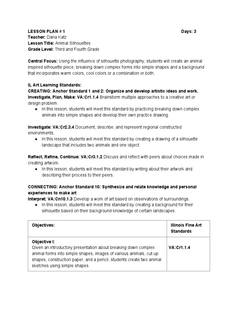 Animal Silhouettes Lesson Plan | PDF | Drawing | Paintings