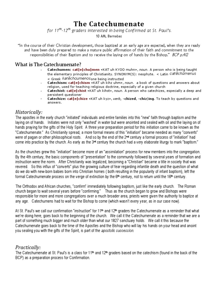 Catechumenate Outline and Intro | PDF | Confirmation | Catechism