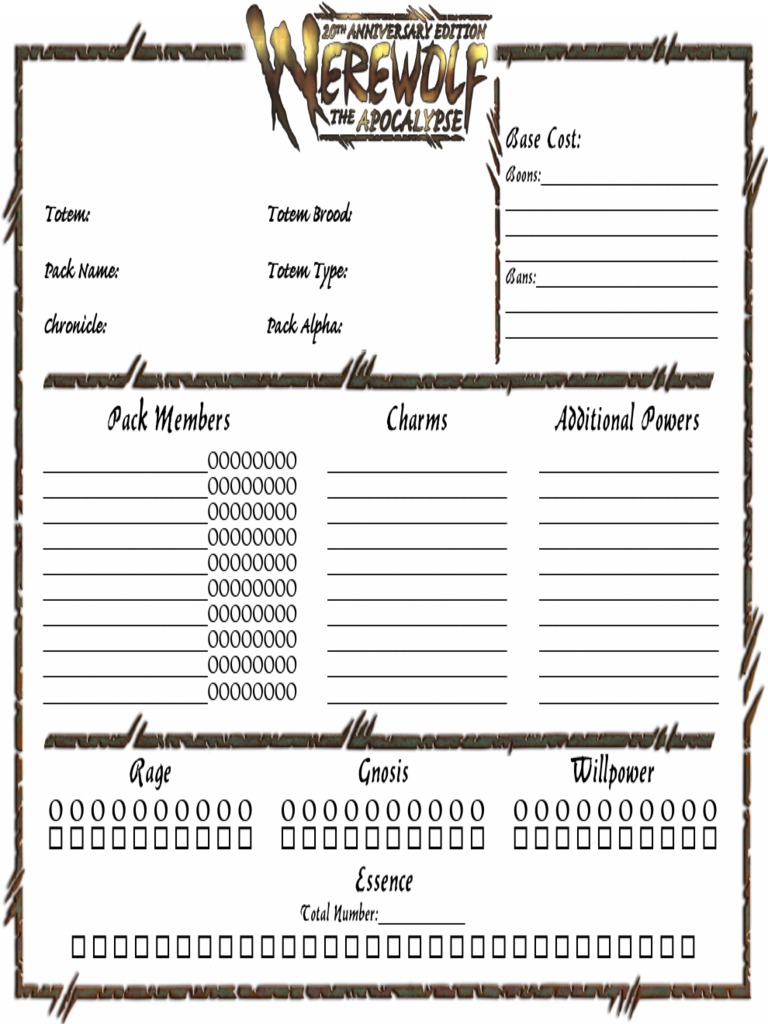 W20 Totem Spirit Sheet - Interactive | PDF
