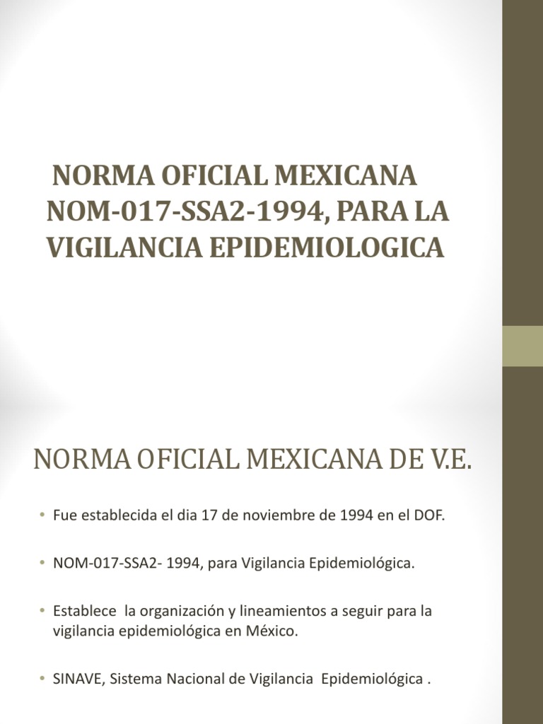 Norma Oficial Mexicana Nom-017-Ssa2-2012 | PDF | Vigilancia | Epidemiología