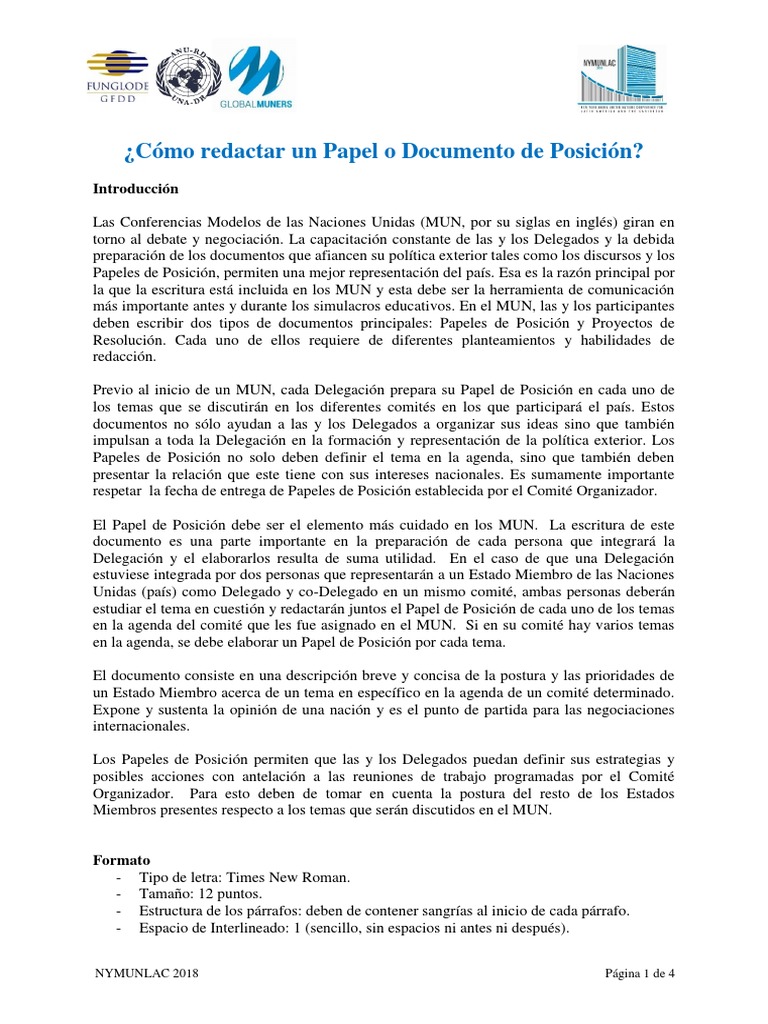 Guia para Redactar Un Papel de Posicion | PDF | Naciones Unidas | Relaciones internacionales