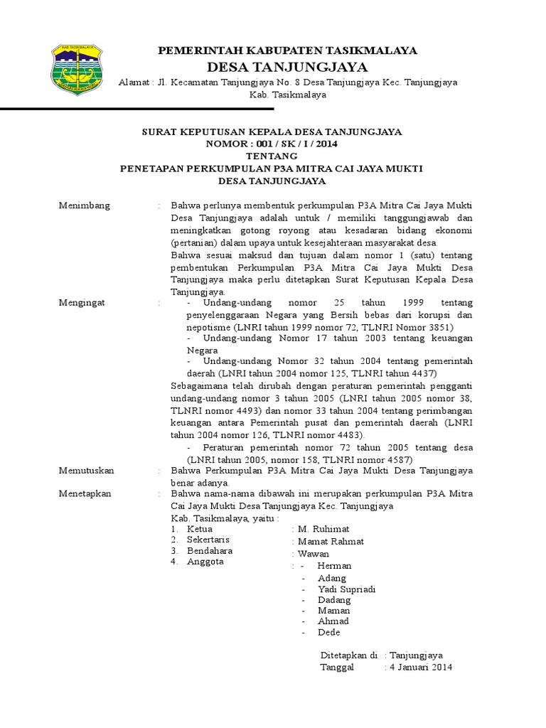 SK P3a Mitra Cai Jaya Mukti Ruhimat | PDF