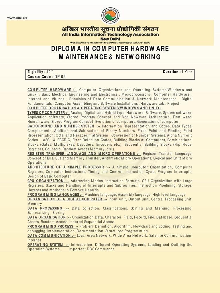 Diploma In Computer Hardware Maintenance Networking 180793831 Pdf