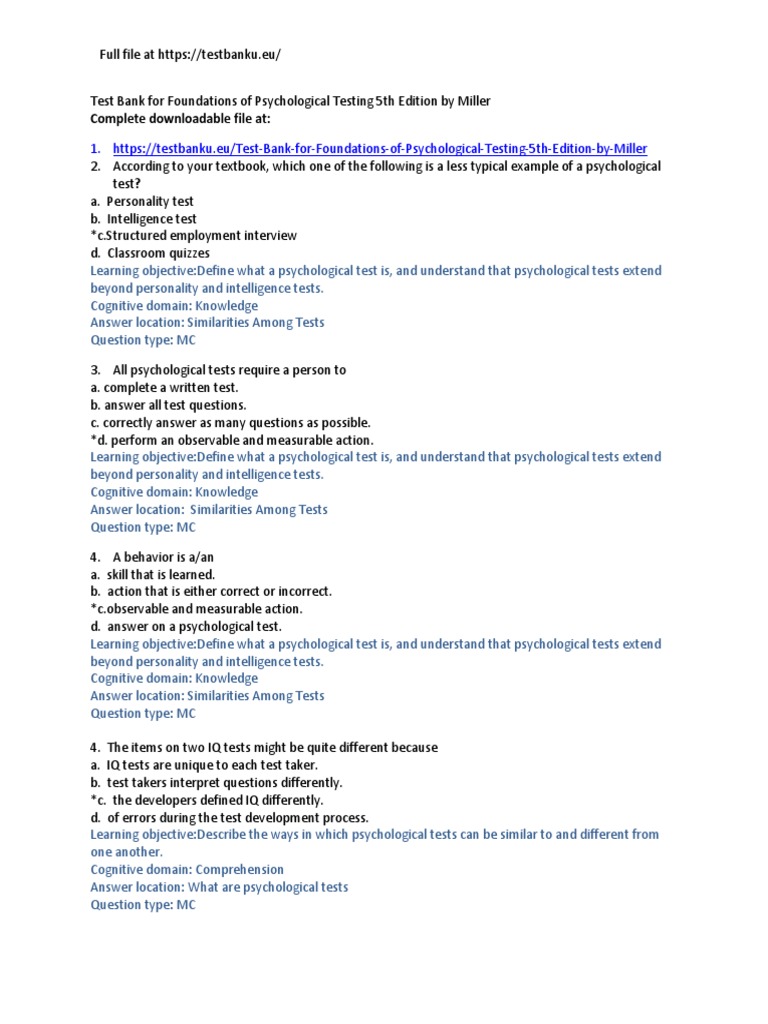 Test Bank For Foundations of Psychological Testing 5th Edition by ...