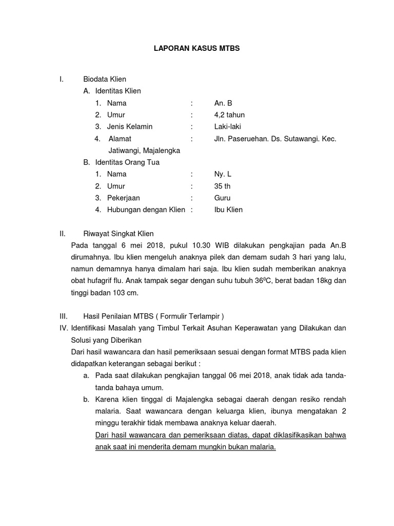 Real Laporan Kasus Mtbs Paien B | PDF