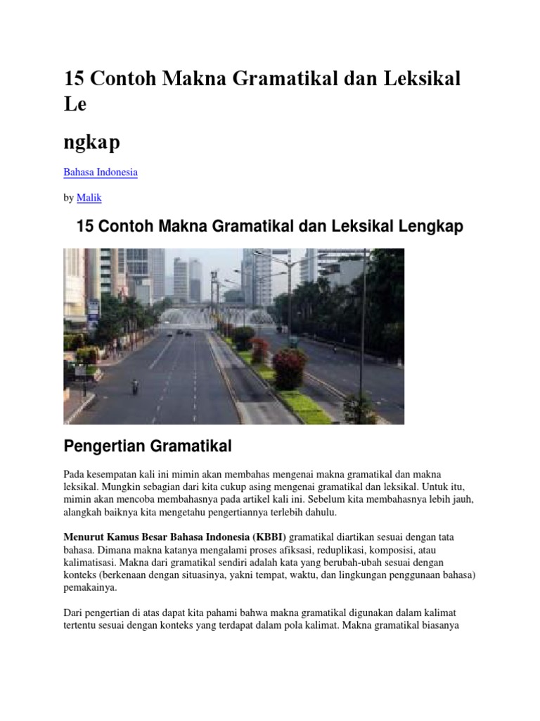 15 Contoh Makna Gramatikal Dan Leksikal Lengkap | PDF