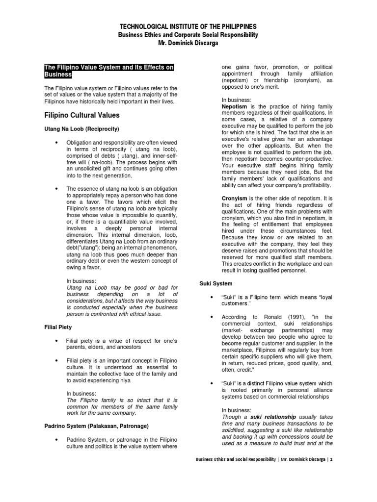 The Filipino Value System and Its Effects on Business | Value (Ethics ...