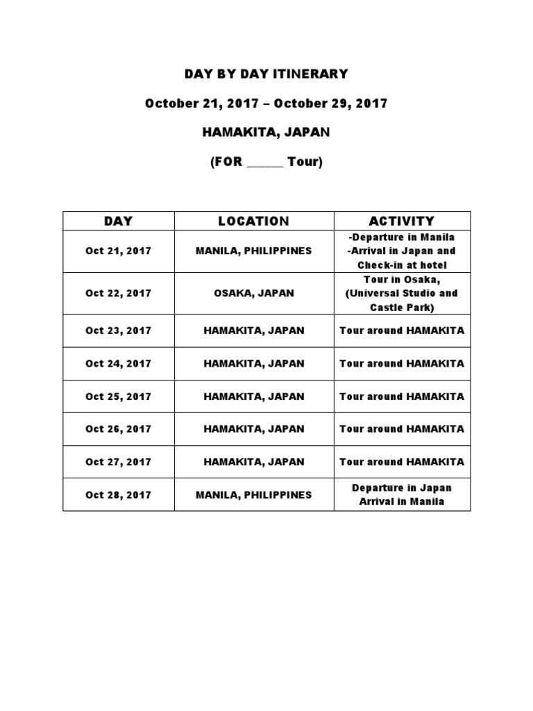 Day by Day Itinerary | PDF | Travel | Home & Garden