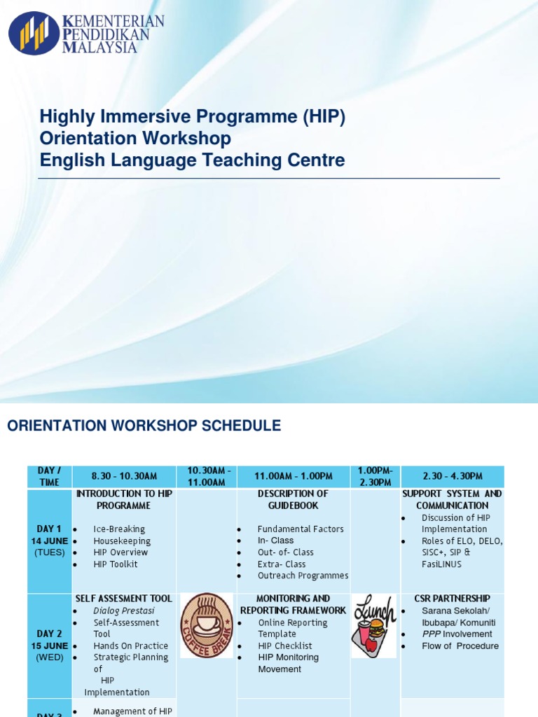 Highly Immersive Programme (HIP) Orientation Workshop English Language Teaching Centre | PDF ...