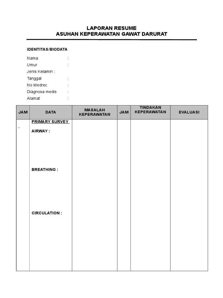 Laporan Resume Asuhan Keperawatan Gawat Darurat | PDF