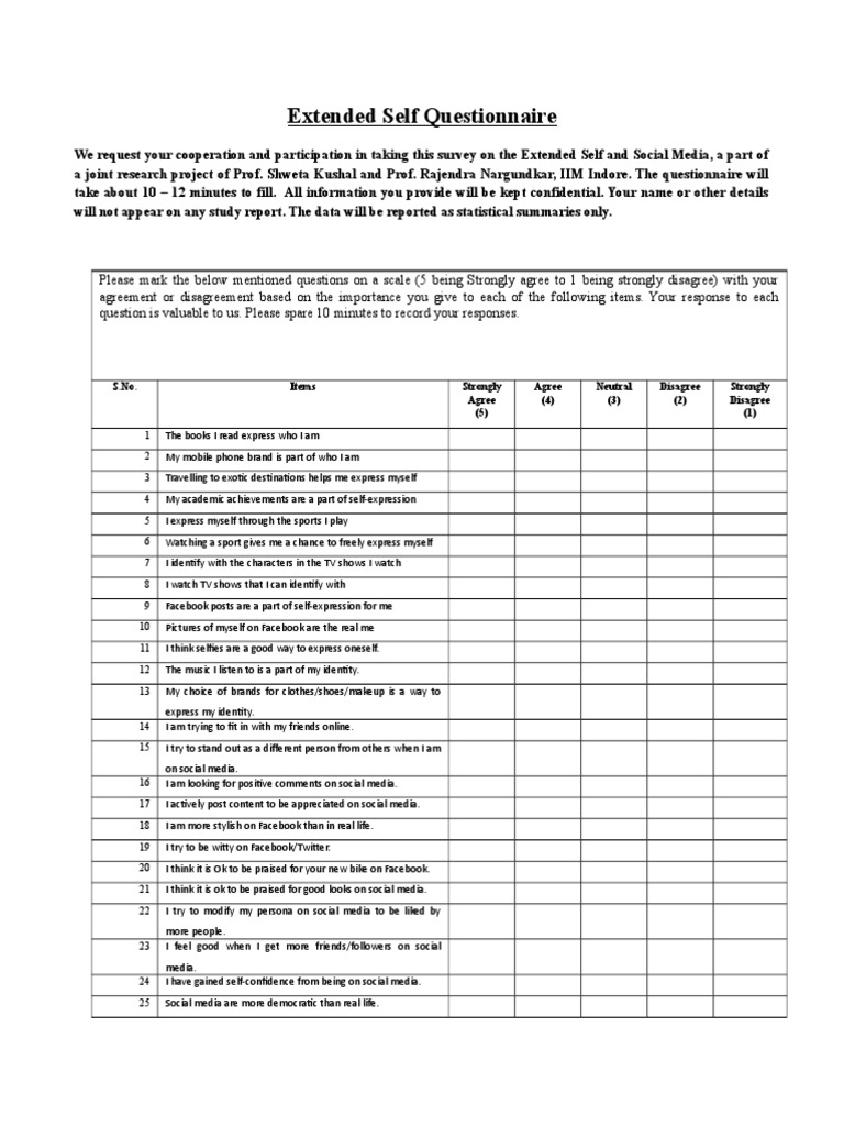 Self and Real Me Questionnaire-1 | PDF | Social Media | Popular Culture ...