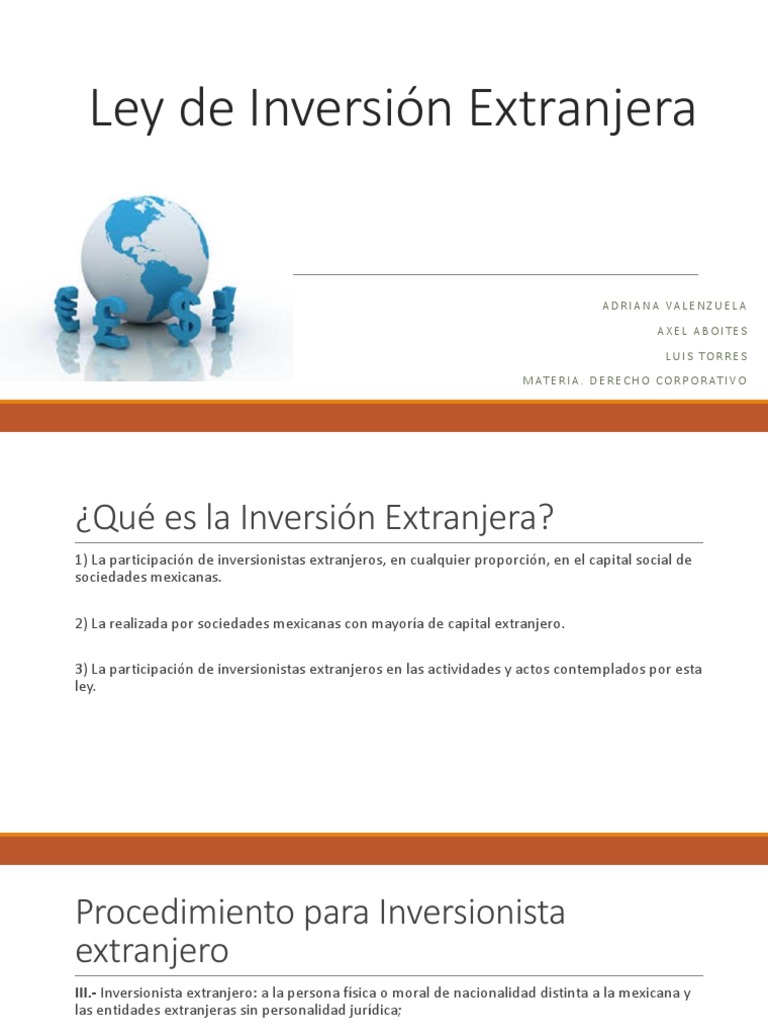 Ley de Inversión Extranjera.pptx | México | La inversión extranjera directa