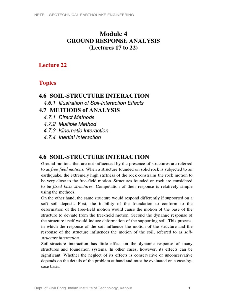 Lecture 22 Soil Structure Interaction PDF | PDF | Earthquake Engineering | Geotechnical Engineering