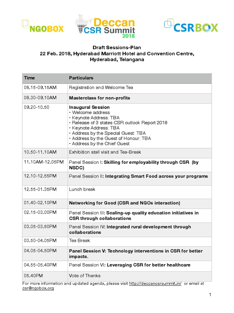 CSR Summit Agenda 2018 Overview | PDF | Business