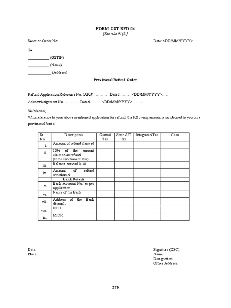 FORM-GST-RFD-04: (See Rule 91 (2) ) | PDF