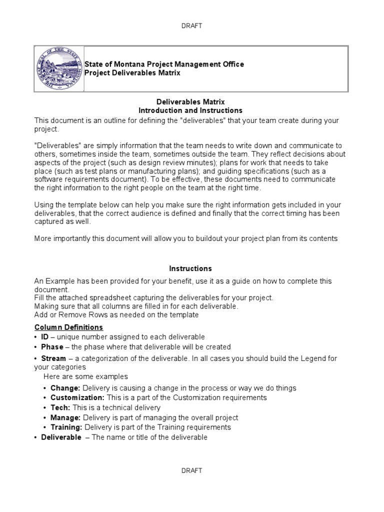 Project Deliverables Matrix - xls-1 | PDF | Project Management | Computing