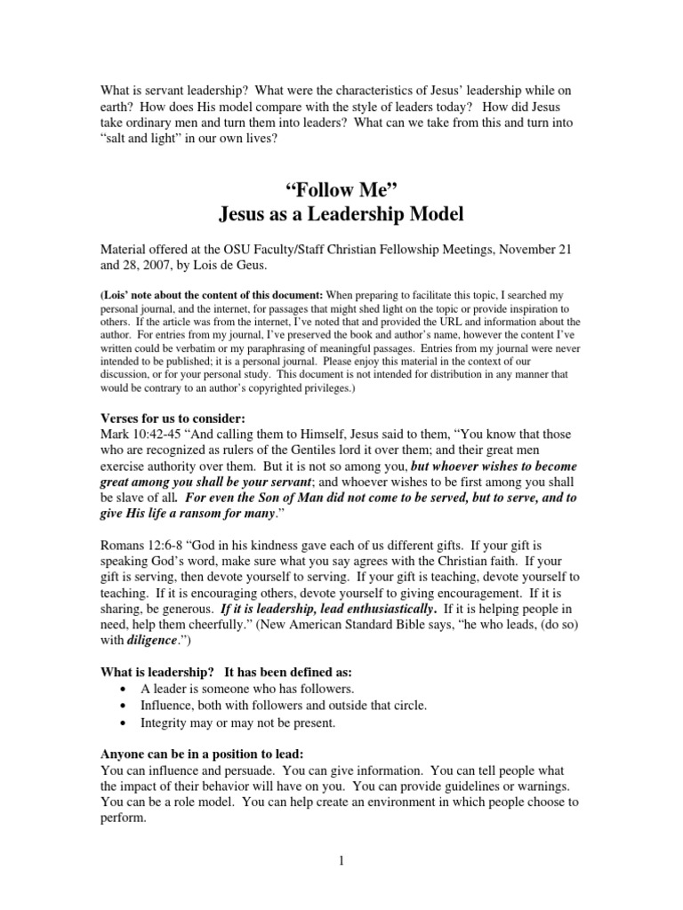 Jesus Leadership Model | PDF | Disciple (Christianity) | Jesus