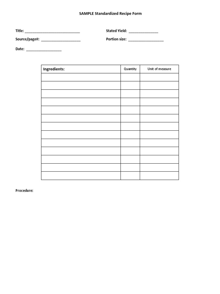 SAMPLE Standardized Recipe Form | PDF | Career & Growth
