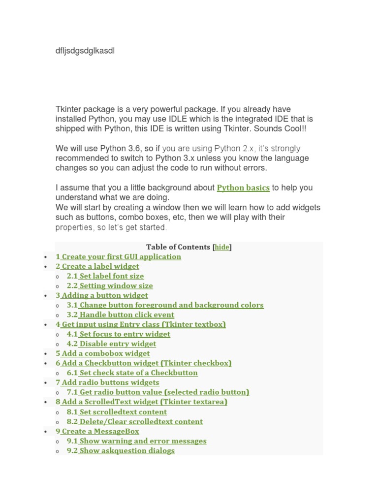 An Introduction to Creating Graphical User Interfaces (GUIs) with Tkinter in Python | PDF ...