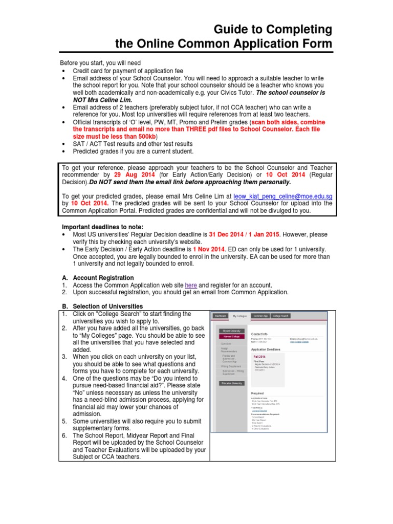 Guide To Completing The Online Common Application Form: NOT Mrs Celine ...