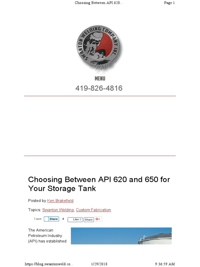 Choosing API 650 and API 620 Tanks PDF | PDF | Metal Fabrication | Steel