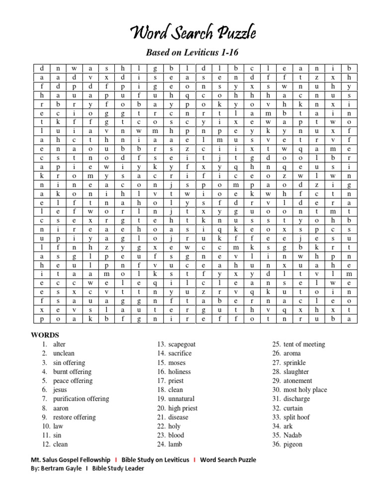 Leviticus Word Search Puzzle | PDF | Jewish Law And Rituals | Law Of Moses