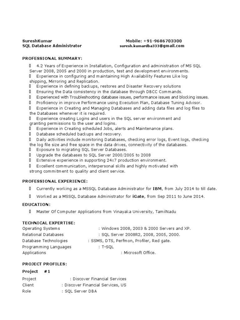 SQL Data Base Resume | PDF | Microsoft Sql Server | Databases