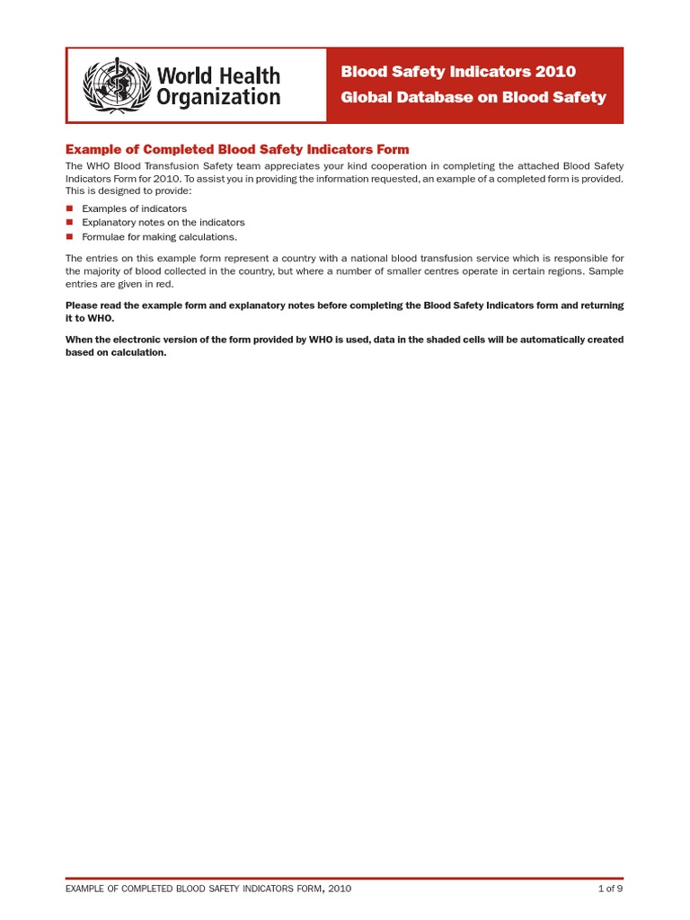 Example of Completed Blood Safety Indicators Form | PDF | Blood ...