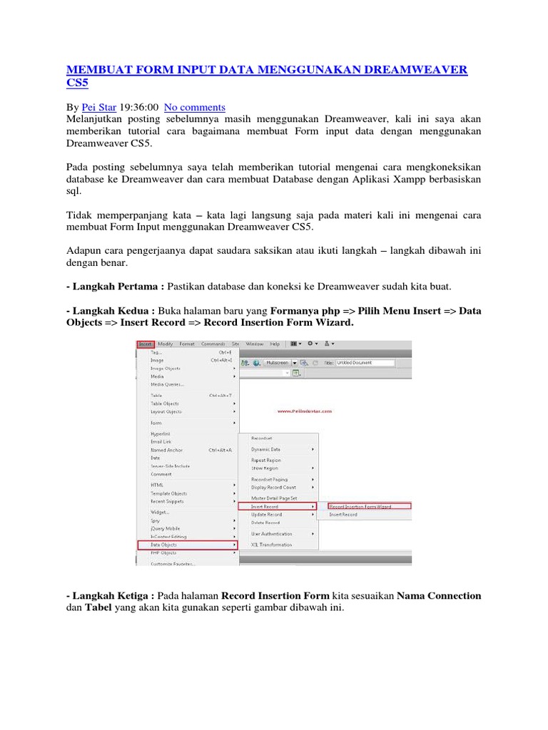 Membuat Form Input Data Menggunakan Dreamweaver Cs5 | PDF