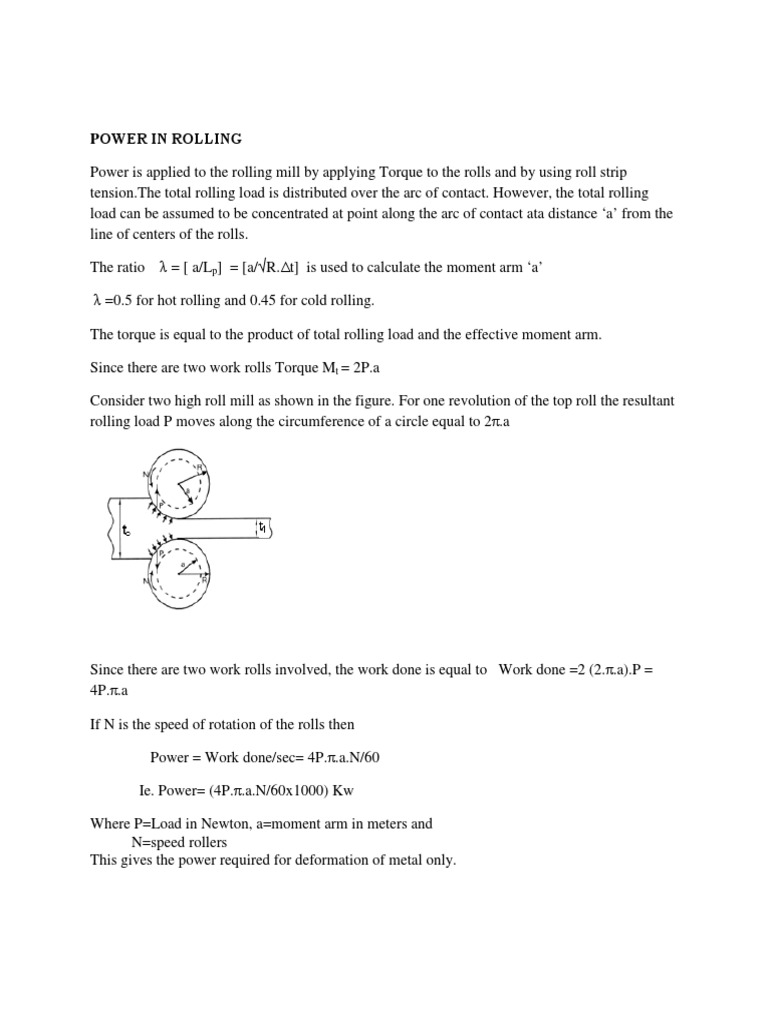 Power in Rolling | PDF | Rolling (Metalworking) | Torque