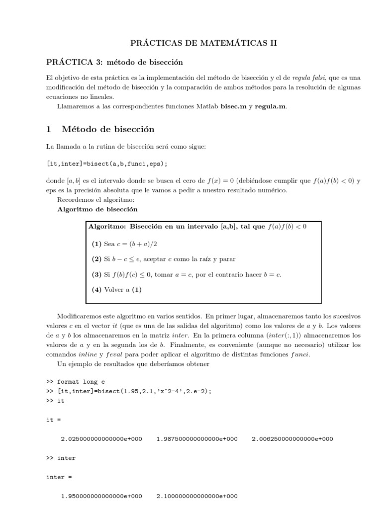 PR Acticas de Matem Aticas Ii PR ACTICA 3: M Etodo de Bisecci On | PDF
