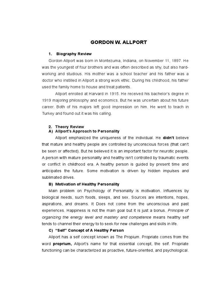 Gordon W Allport | PDF | Self | Self Concept