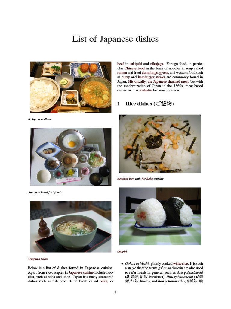 List of Japanese Dishes | PDF | Japanese Cuisine | Sushi