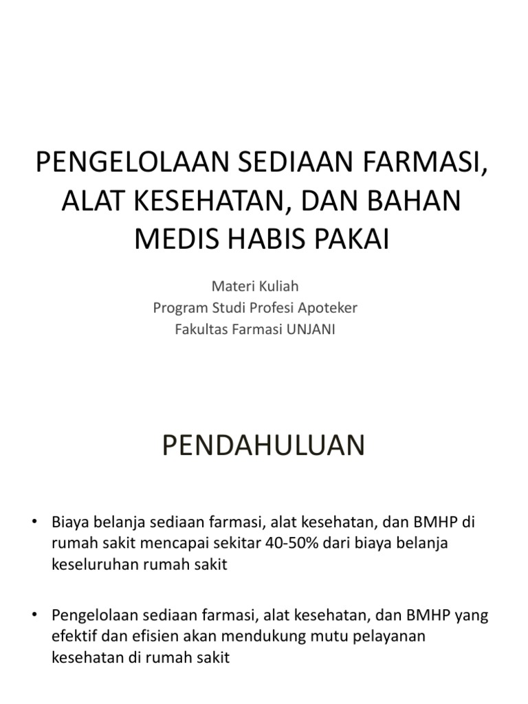 Pengelolaan Sediaan Farmasi, Alkes, BMHP | PDF
