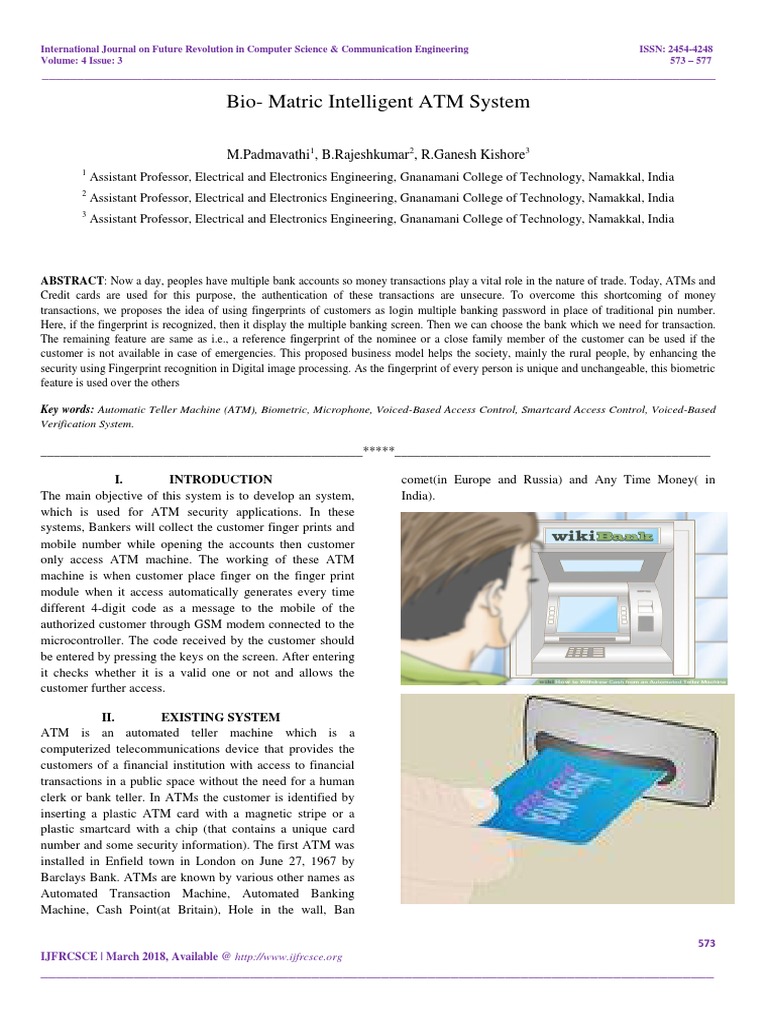Bio - Matric Intelligent ATM System | Download Free PDF | Automated Teller Machine | C ...