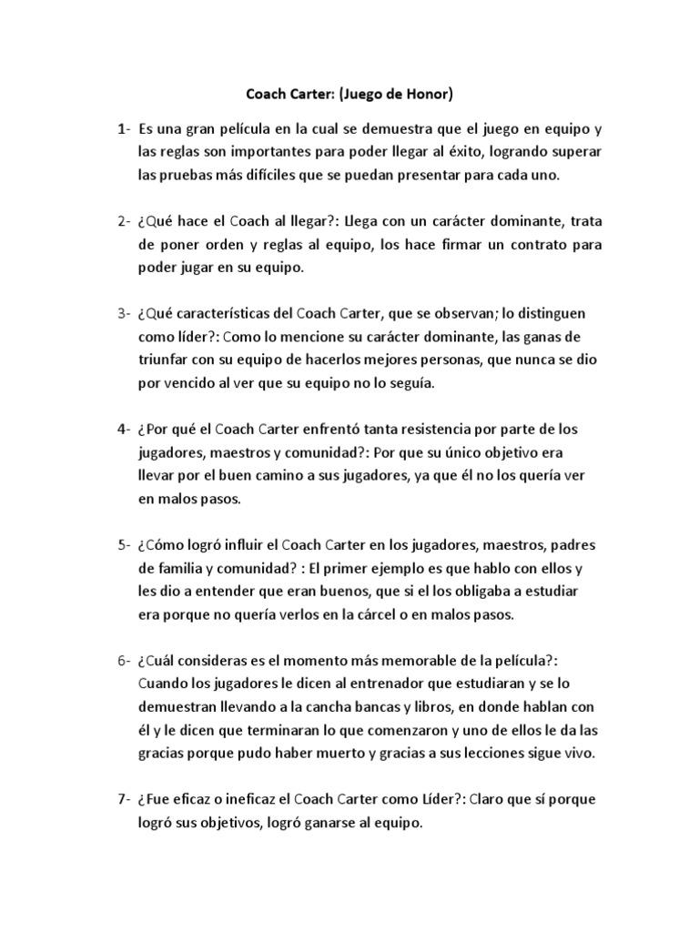 Coach Carter: Lecciones de Liderazgo | PDF | Sports & Recreation