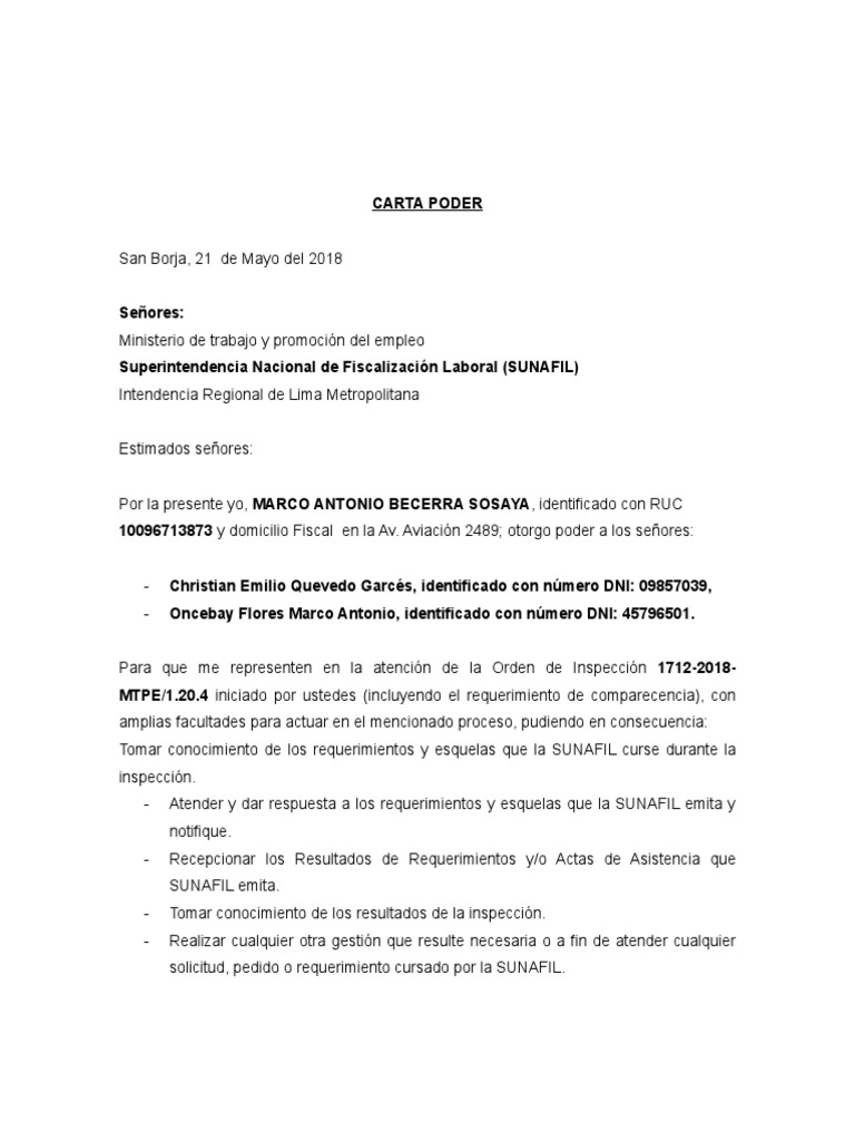 Carta Poder para Representación Laboral | PDF | Finanzas y dinero