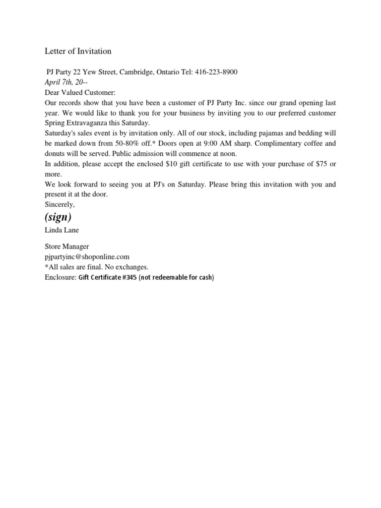 Letter of Invitation | Download Free PDF | Business