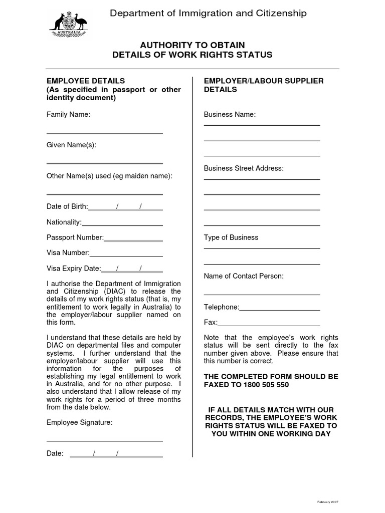 Work Rights Check Form | PDF | Passport | Travel Visa