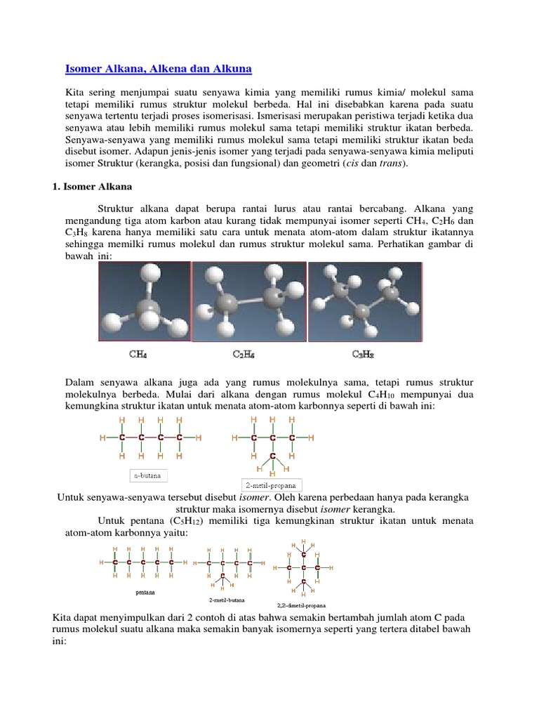 Isomer Alkana, Alkena, dan Alkuna | PDF | Metode & Bahan Ajar ...