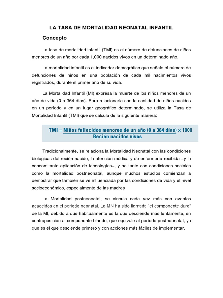 La Tasa de Mortalidad Neonatal Infantil | PDF | Tasa de mortalidad ...