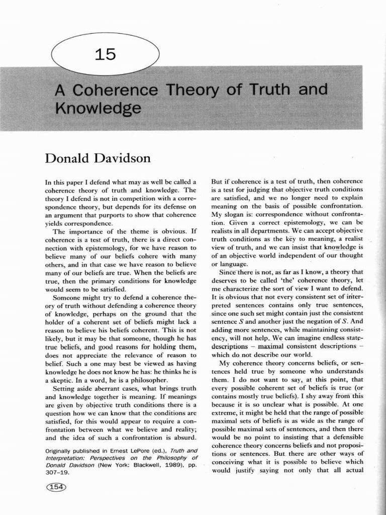 Coherence Theory of Truth and Knowledge | PDF | Epistemology | Truth